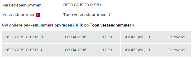Meerdere pakketnummers
